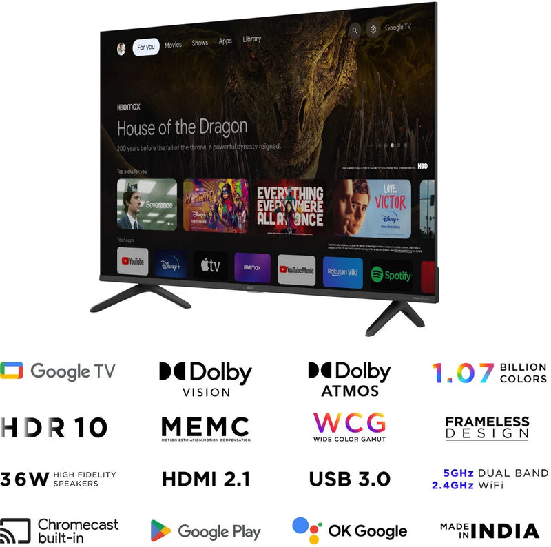 Acer 55 Inch 4K Smart Google TV | Dolby Vision, 36W Sound, Advanced I ...
